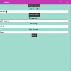 Weather script using OpenWeatherMap in Python with GUI - CodeSpeedy