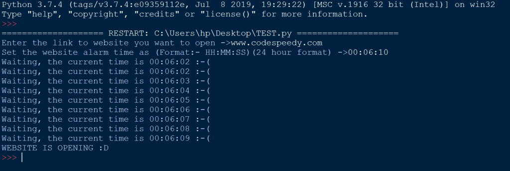 Open a website automatically at a specific time in Python - CodeSpeedy