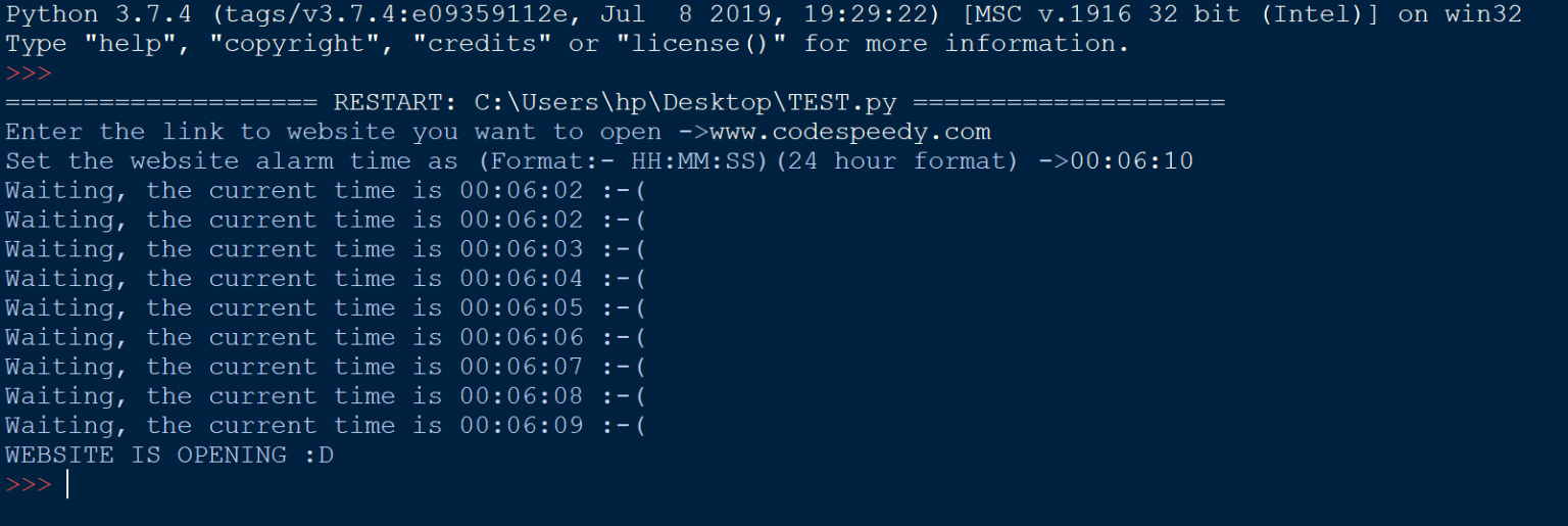 Open a website automatically at a specific time in Python - CodeSpeedy