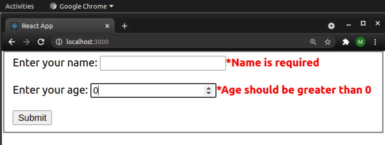Validate a form manually in React Js - CodeSpeedy