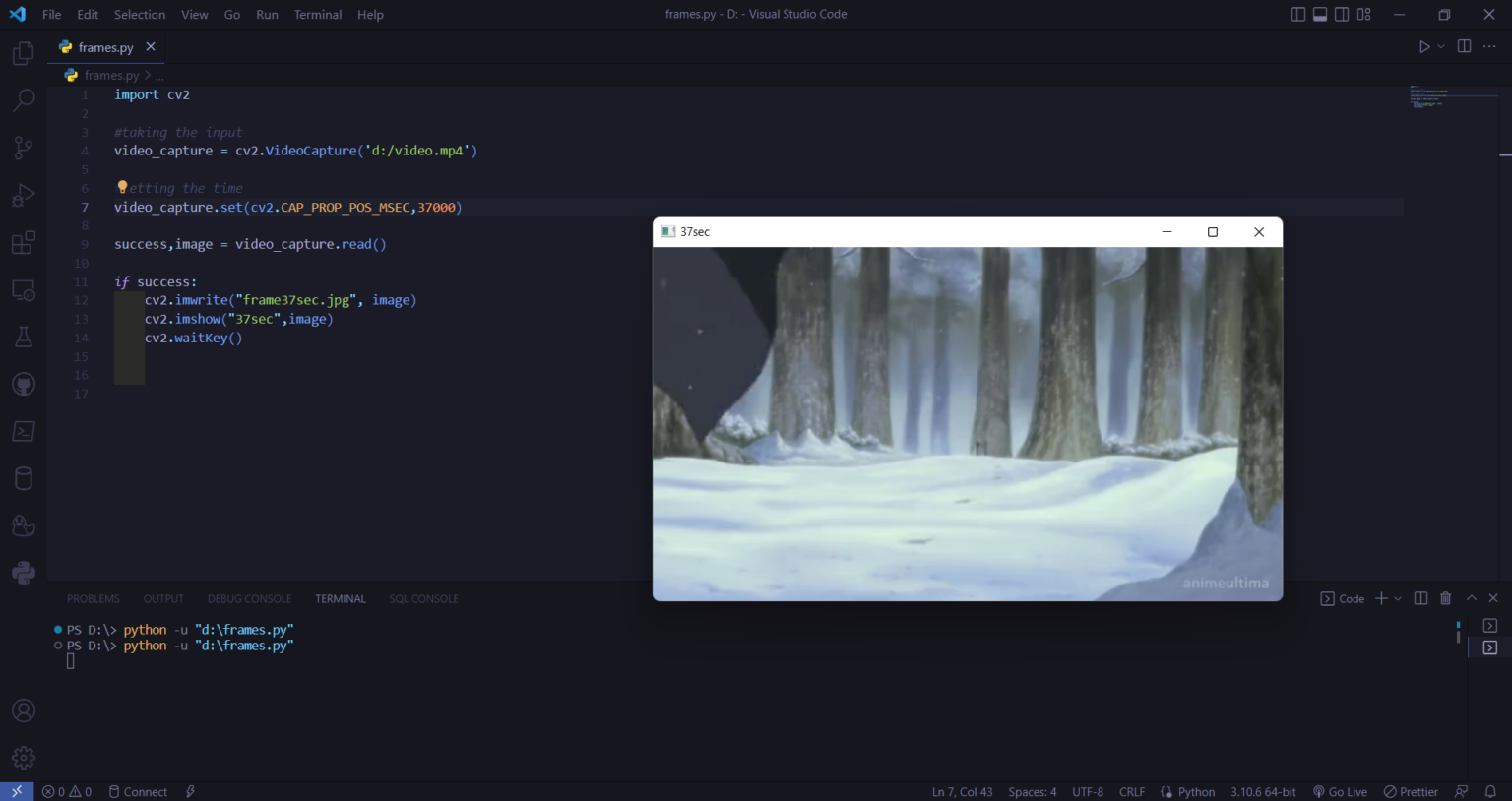 Extract image from video at given time using OpenCV in Python
