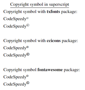Different style of copyright (©) symbol in LaTeX - CodeSpeedy