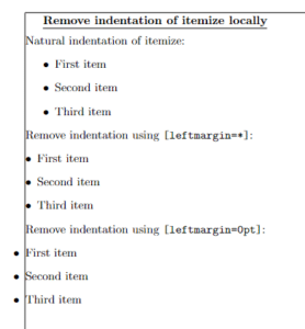 Remove default indent of itemize in LaTeX - CodeSpeedy
