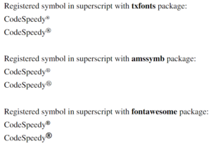 Registered (®), Trademark (™), and Copyright(©) symbol in LaTeX ...