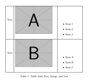 Insert text, image and list in a table in LaTeX - CodeSpeedy