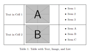 Insert text, image and list in a table in LaTeX - CodeSpeedy