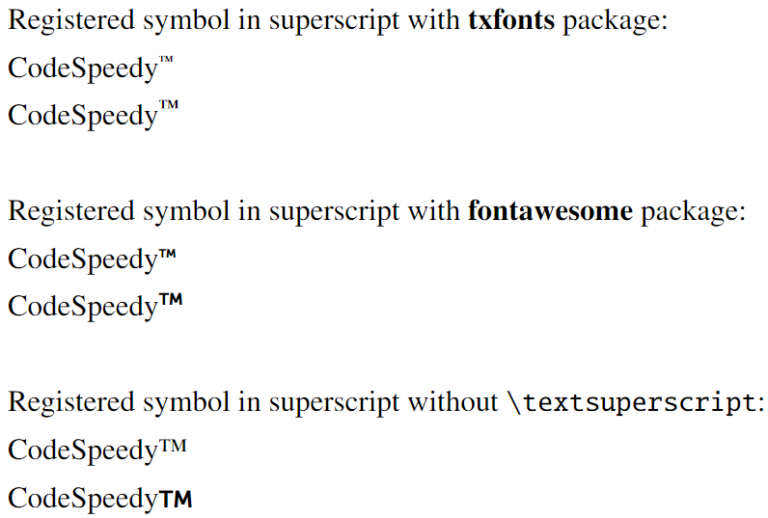 Registered (®), Trademark (™), and Copyright(©) symbol in LaTeX - CodeSpeedy
