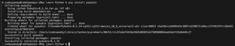 Fixed: ERROR: Could not build wheels for pyaudio, which is required to ...