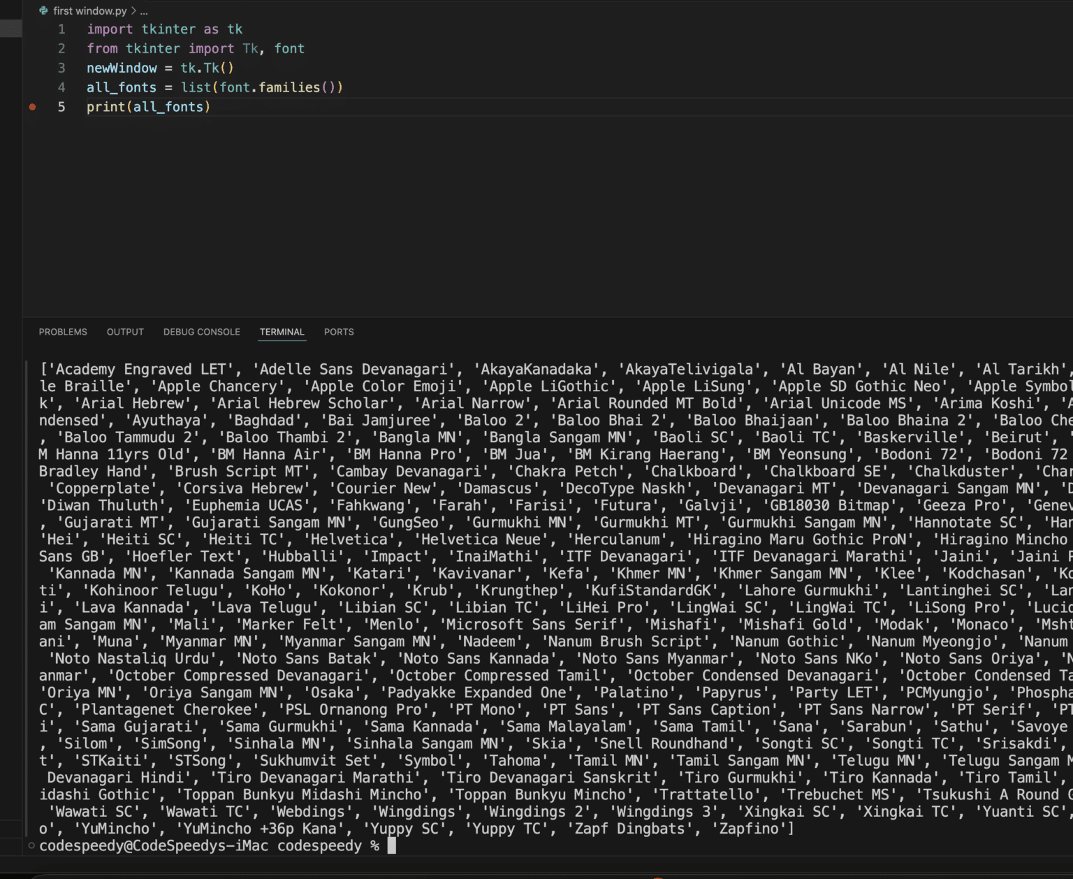 How to get the list of all available fonts in Tkinter - CodeSpeedy
