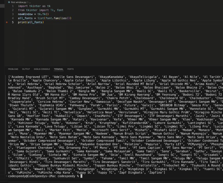 How to get the list of all available fonts in Tkinter - CodeSpeedy